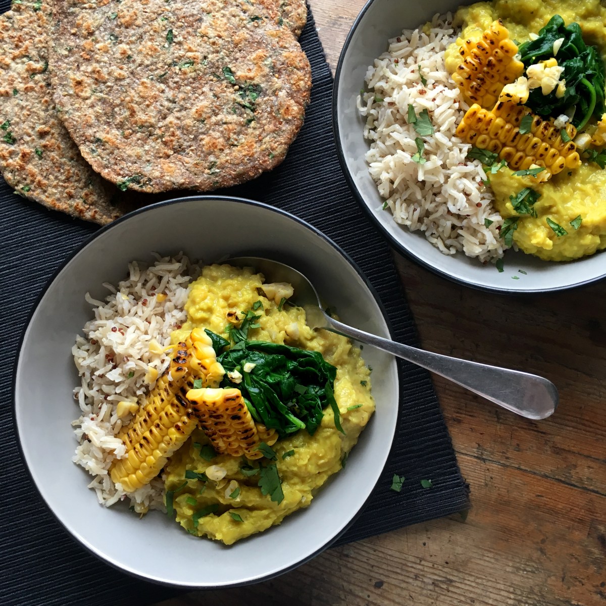 Coconut dhal with homemade flatbreads