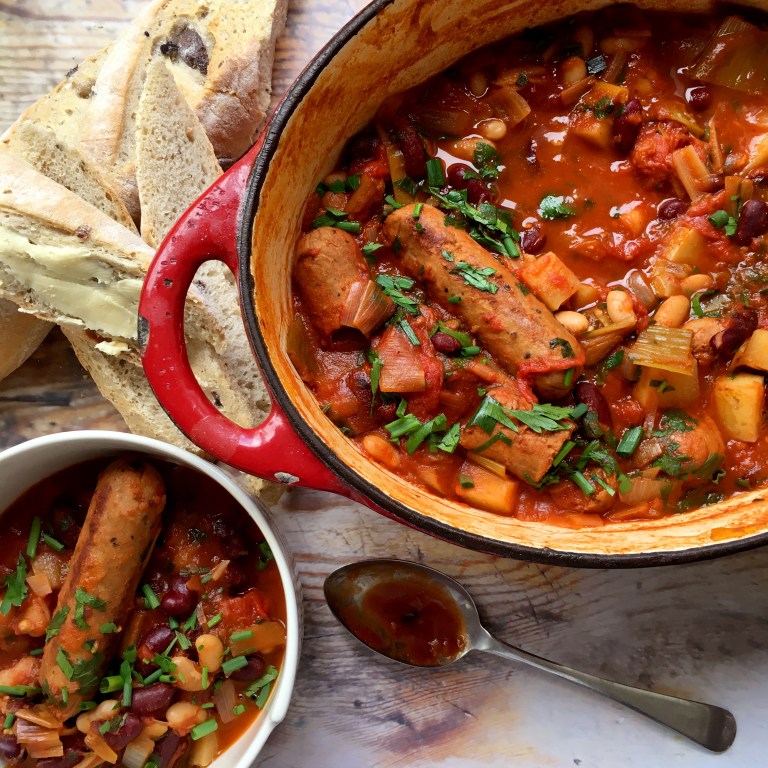 Smoky veggie sausage hot pot