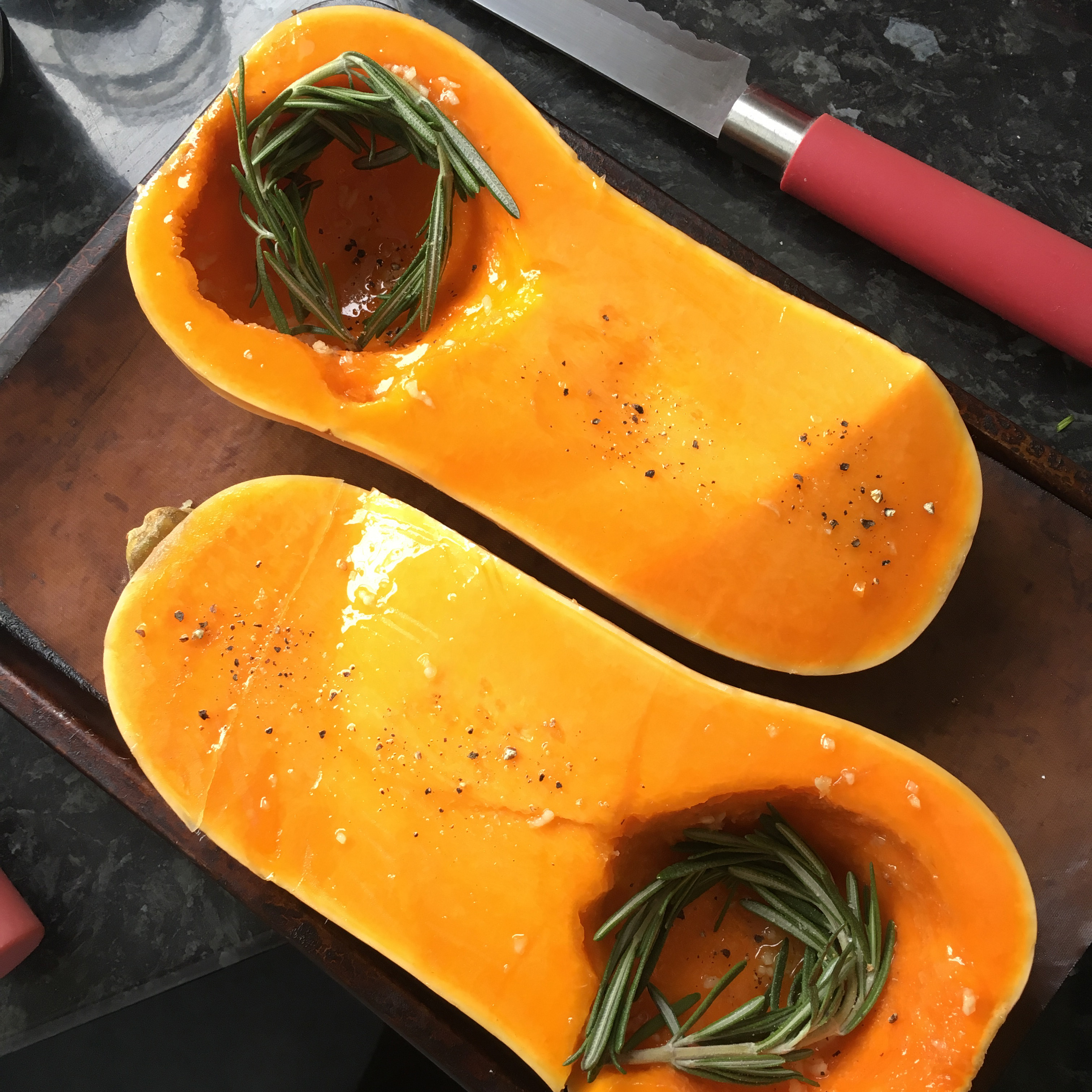 Mushroom stuffed butternut squash