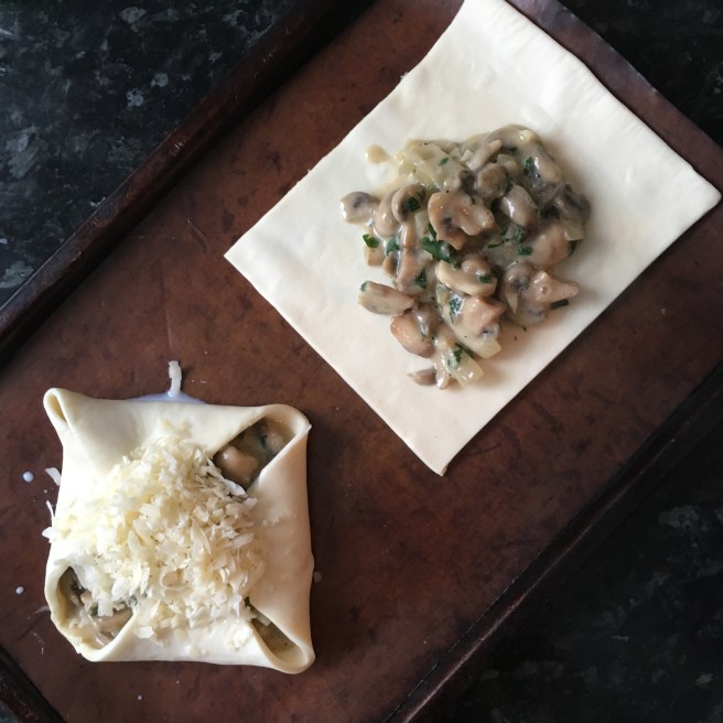 Cheese and mushroom parcels