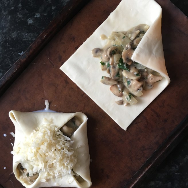 Cheese and mushroom parcels
