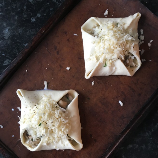 Cheese and mushroom parcels