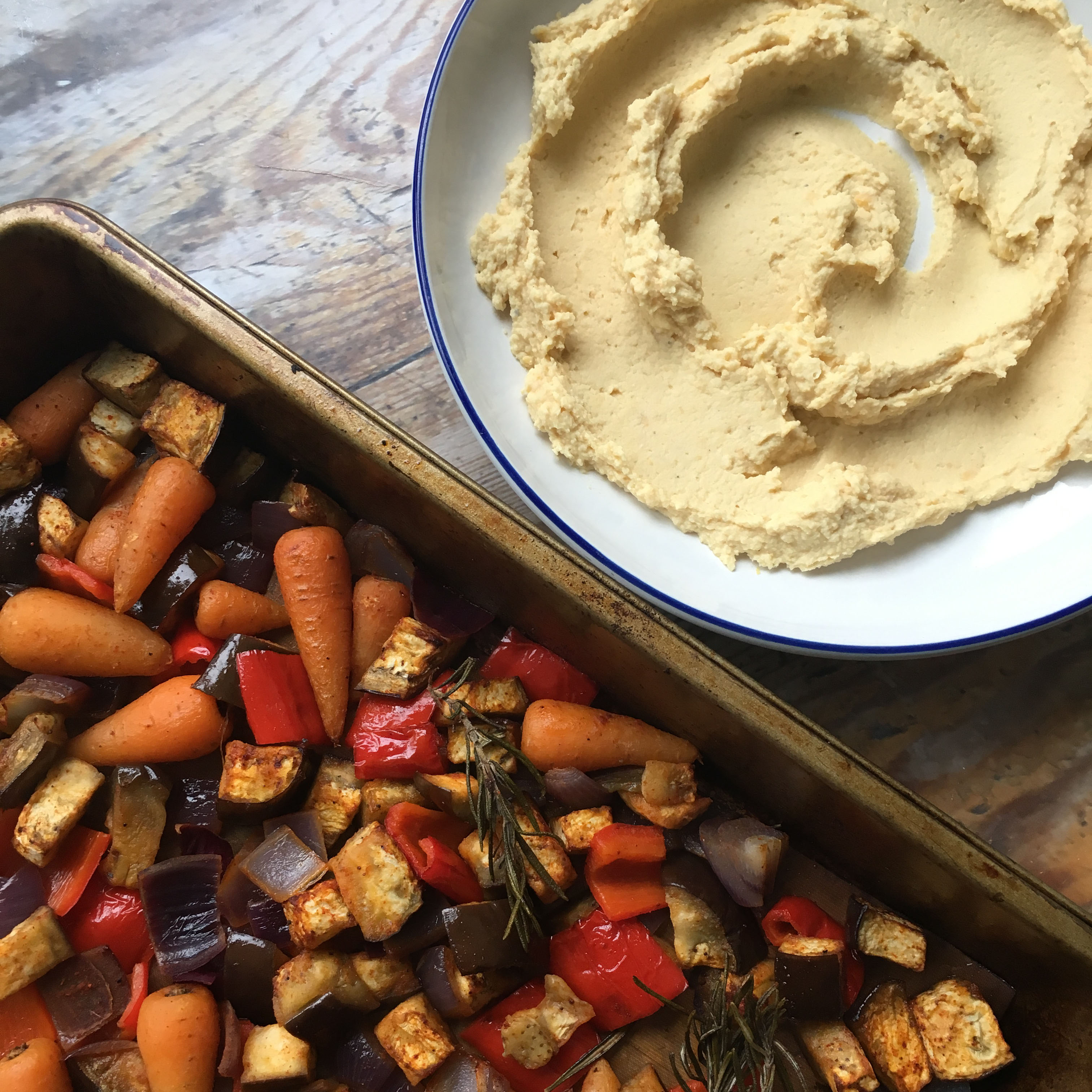 Roasted vegetable hummus bowl