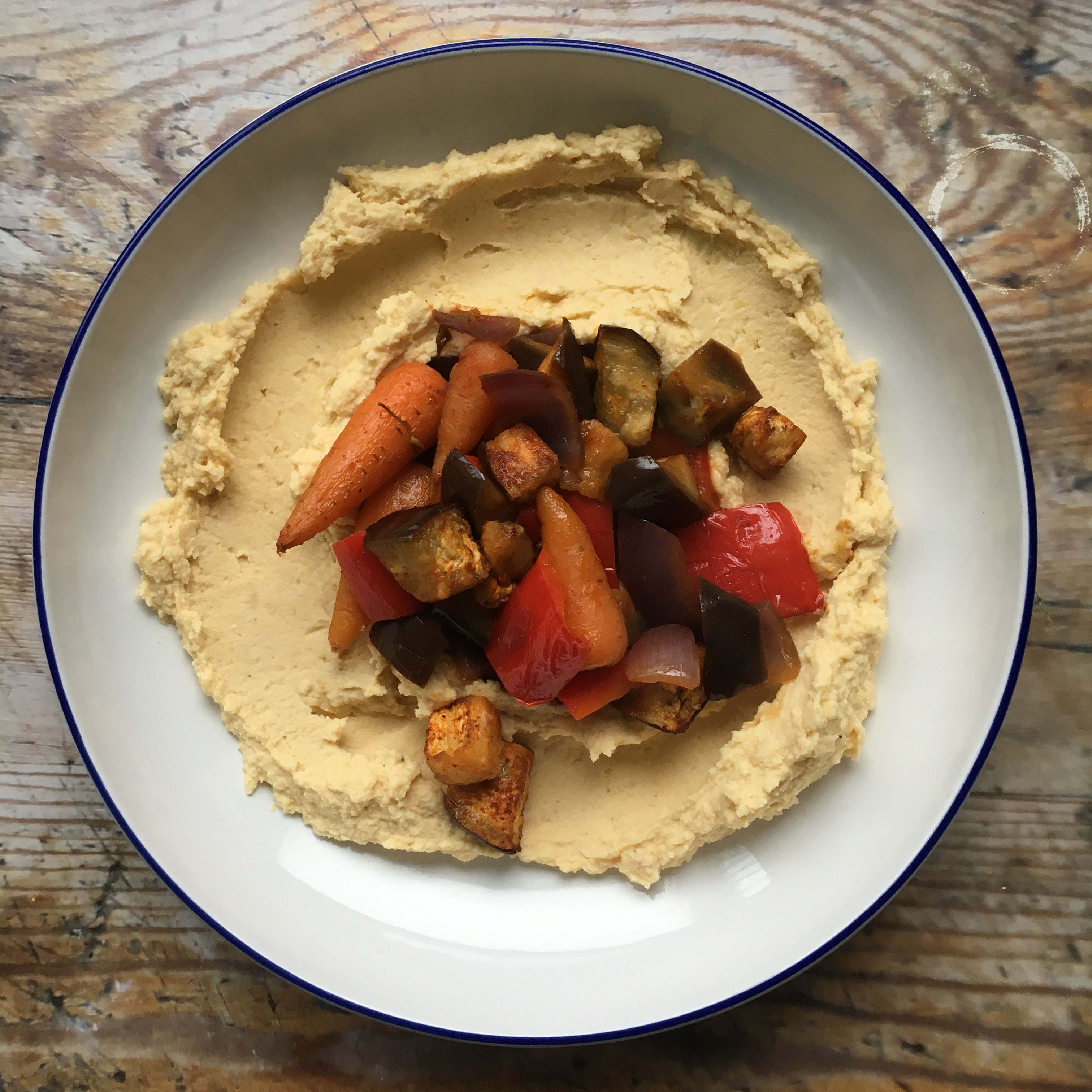 Roasted vegetable hummus bowl