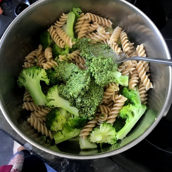 Broccoli fusilli with kale & walnut pesto